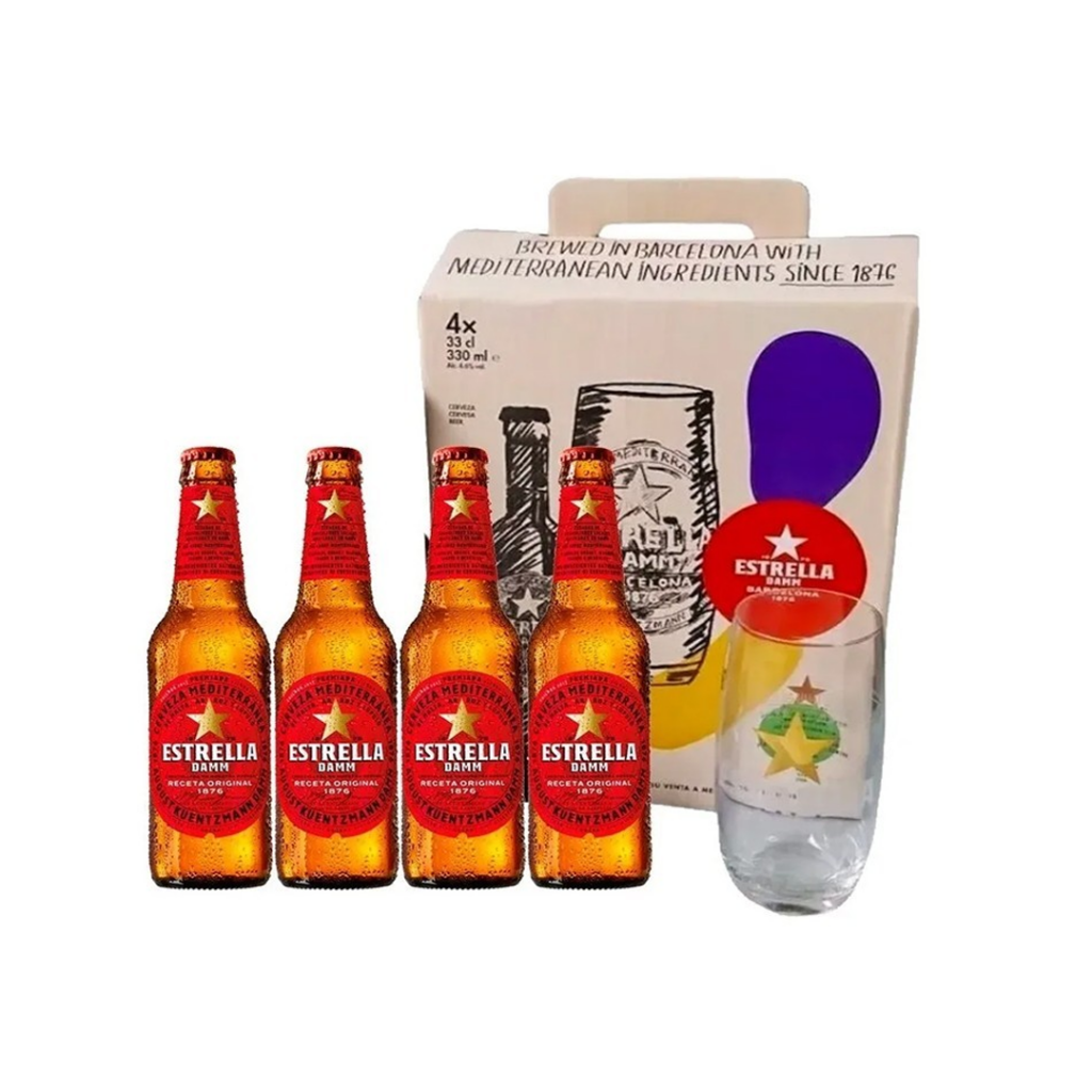 ESTRELLA DAMM PACK 4B Y COPA 330ML - Mercadomi